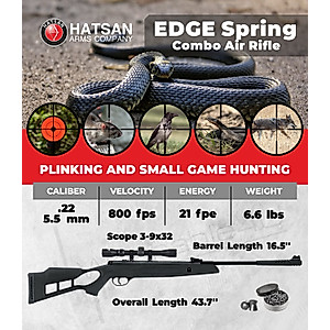 Hatsan Edge .22 Cal 1000 FPS / 21 FPE - Brake Barrel Air Rifle .22 Caliber w/ 3-9X32 Scope, QuietEnergy (QE) & Spring Piston | Small & Medium Game air Gun + Wearable4U 250x Pellets Bundle
