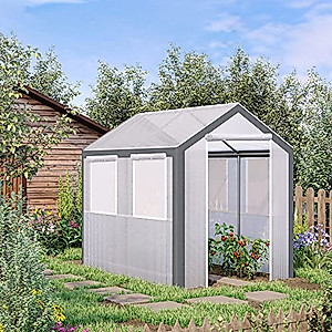 Outsunny 8' L x 6' W x 7' H Outdoor Walk-in Tunnel Greenhouse Garden Warm Hot House with Roll Up Windows, Zippered Door, & Weather Cover