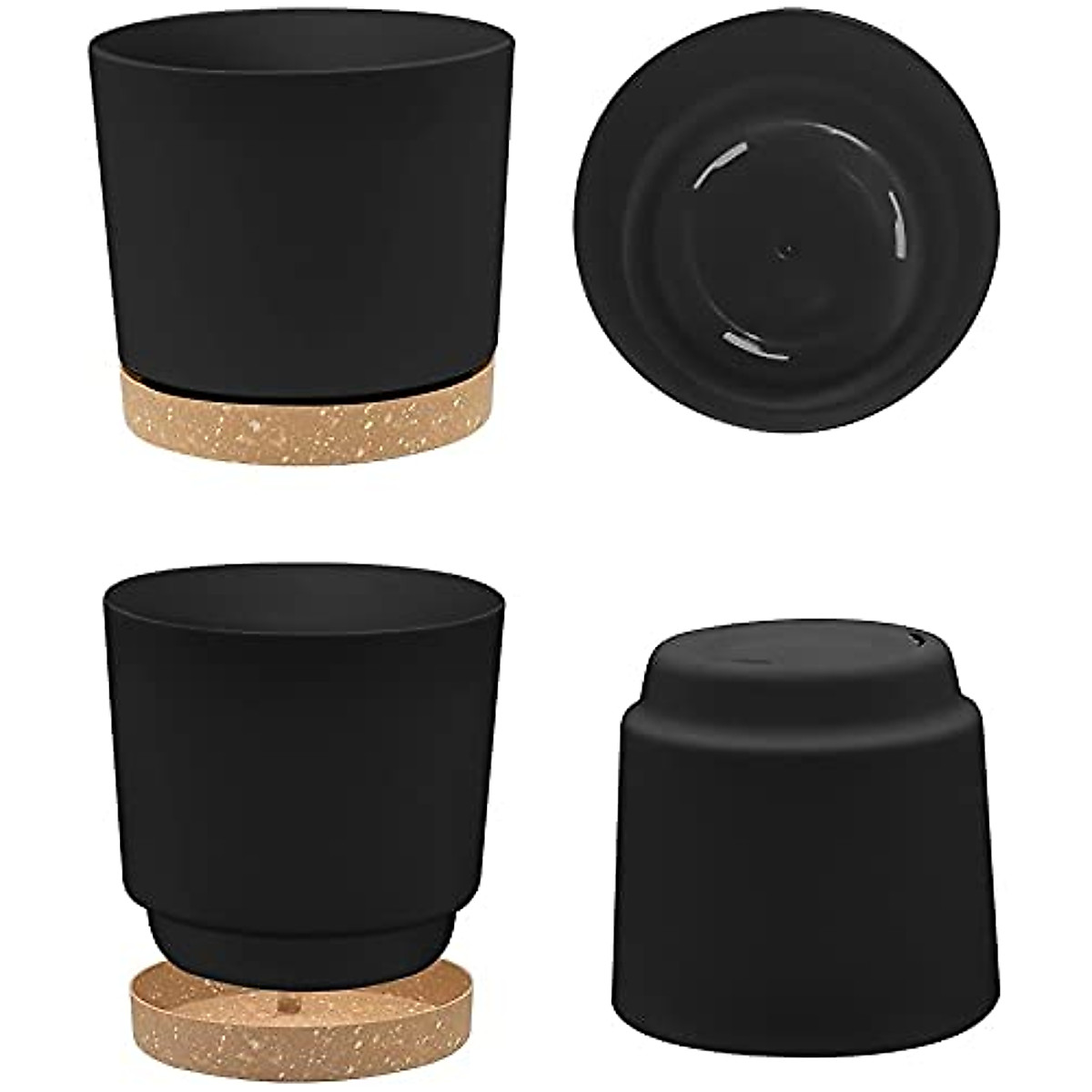 ZMTECH Plant Pots, Set of 3 8'' Self Watering Plastic Planter with Drainage Hole and Saucer, Modern Decorative Flower Pot for Indoor Outdoor House Plants, Succulents, Flowers - Dark Gray