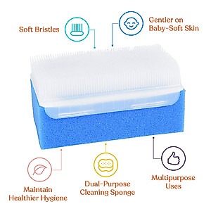 Special Supplies (12 Pack) Baby Bath Sponges Soft Foam Scrubber with Cradle Cap Bristle Brush - Body, Hair, and Scalp Cleaning - Gentle on Infant, Toddler Sensitive Skin - Great Sensory Feel