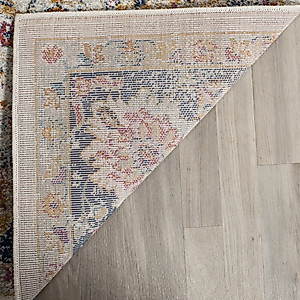 SAFAVIEH Madison Collection Area Rug - 8' x 10', Cream & Navy, Oriental Boho Chic Distressed Design, Non-Shedding & Easy Care, Ideal for High Traffic Areas in Living Room, Bedroom (MAD609D)