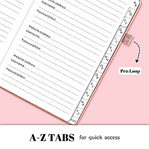 DRAPHY Password Book with Alphabetical Tabs. Medium Size Internet Password Keeper for Logins, and Web Addresses. Leatherette Hardcover Password Log Notebook & Organizer for Home and Office (Rose Gold)