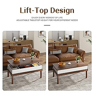 Shintenchi Coffee Table, Lift Top Coffee Table with Hidden Compartment, Rising Tabletop Dining Table, Lift Top Coffee Center Table for for Living Room, Office, Home (Walnut)
