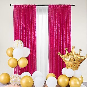 PartyDelight Hot Pink 2FT X 8FT Sparkly Sequin Backdrop Curtains, 2 Panels, for Wedding, Party, Room Decorations.