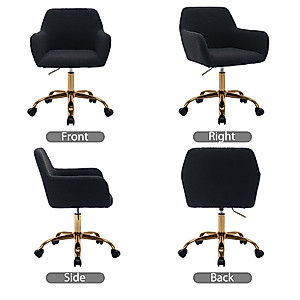KCC Faux Fur Office Desk Chair, Comfy Swivel Armchair with Wheels, Upholstered Fuzzy Vanity Chair, Adjustable Seat Height, Black