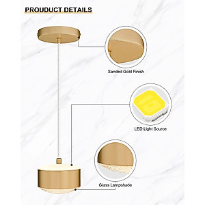 Ken & Ricky Gold LED Pendant Light Fixture, Mini Globe Hanging Light, Modern Island Lights for Kitchen Entryway Dinning Room Bathroom Bedroom - 1 Pack