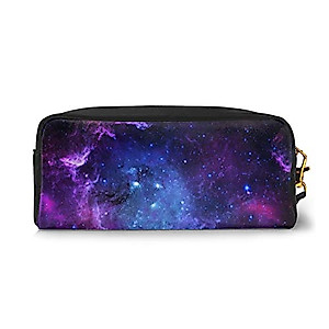 Galaxy Star Pencil Case Big Capacity Multifunction Storage Pouch Leather Cosmetic Makeup Bag, Stationery Organizer with Zipper for School Office