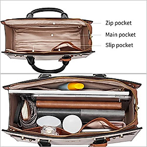 BOSTANTEN Women Leather Handbag Designer Satchel Purses Top Handle Shoulder Totes Crossbody Bag Beige with Brown