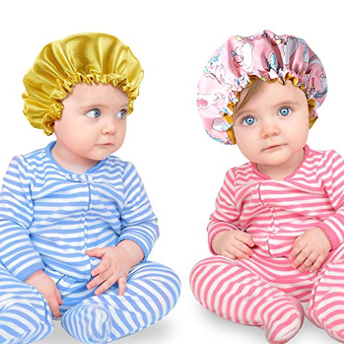 3 Pieces Kids Unicorn Satin Bonnet Adjustable Sleeping Cap Soft Silk Flower Night Hats for Natural Hair Teens Toddler Child Baby Reversible Double