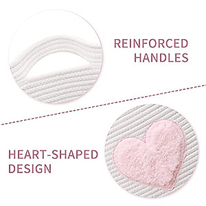 childishness ndup Large Cotton Rope Basket, Woven Storage Basket for Toy, Laundry and Blanket Organizer Basket, Round Hamper Basket with Handles for Kid's Room 17.7"x16.9" (Pink Heart)