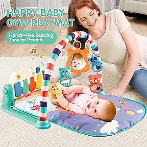 Baby Gym Play Mat, Kick and Play Piano Gym Mat for Infants, Tummy Time Mat Activity Center with Mirror for Newborn Toys 3-6-9 Months(Green)