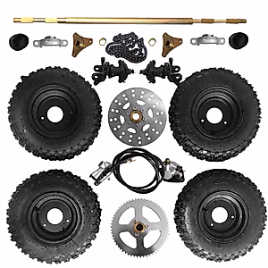 Togarhow 29inch 740mm Rear Axle Shaft Kit with 4.10-6 Front/Rear Wheels Tires 6" Rims Brake Assembly and Chain and Sprocket & Steering Knuckle Set Suitable for Go Kart Quad Trike Drift Bikes