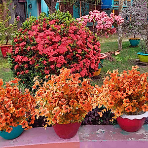 Gormiya 10 Bundles Bulk Outdoor Fall Artificial Fake Flowers UV Resistant Autumn Plastic Faux Hanging Greenery Plants for Backyard Window Box Porch Patio Garden Home Decor