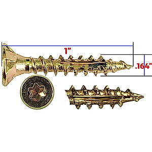 Jake Sales #8 x 1 Gold Star Wood Screw Torx/Star Drive Flat Head (1 Pound - 276 Approx. Screw Count) - Multipurpose Torx/Star Drive Wood Screws