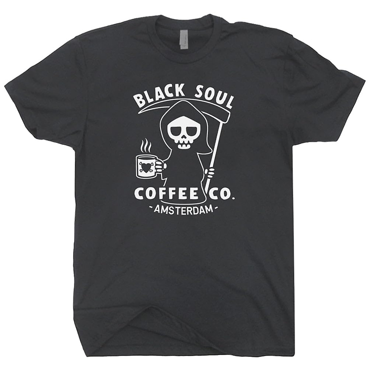 XL - Black Soul Coffee T Shirt Cool Vintage Amsterdam Shirt for Men Women Weird Funny Retro Death Coffee Graphic Tee