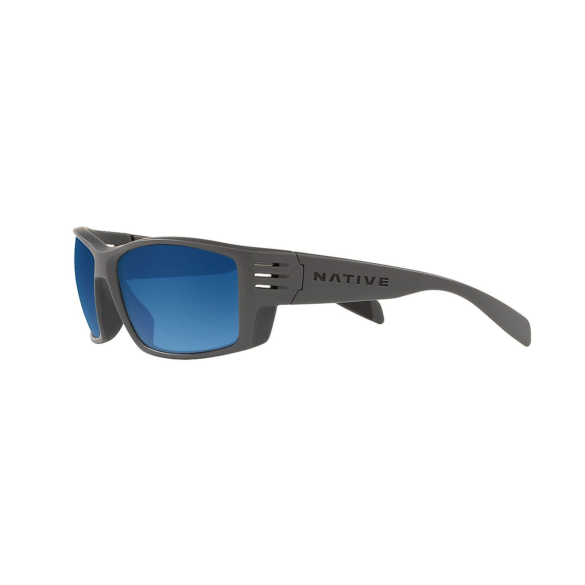 Native Eyewear Raghorn Polarized Rectangular Sunglasses, Granite/Blue Reflex, 61 mm
