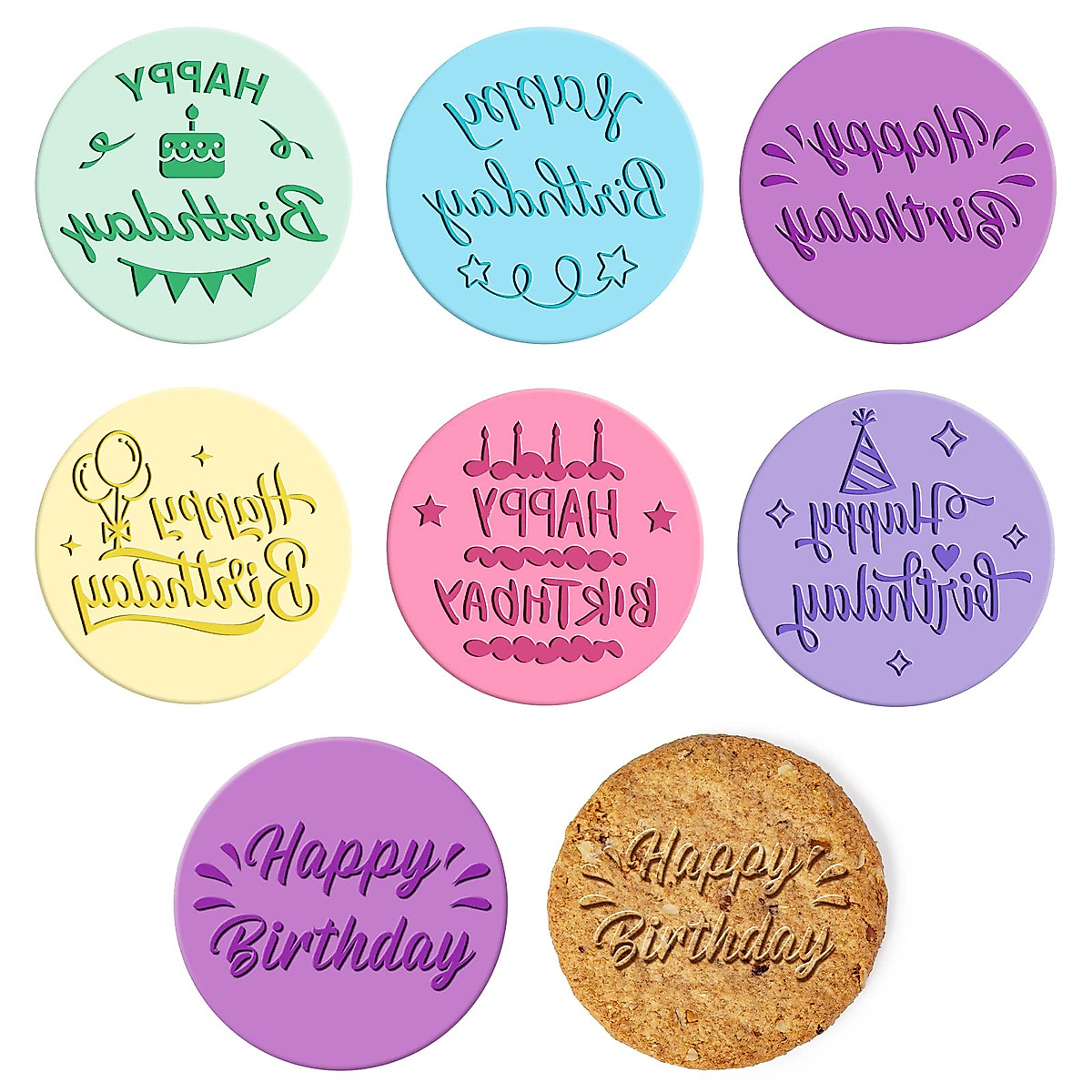 6 Pcs Happy Birthday Fondant Embosser Cookie Stamps 3D Design Cookie Cutters Happy Birthday Fondant Stamp for Party Decorating Fondant Icing Cupcake Cookie Cake (Birthday)