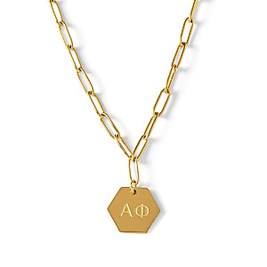 Sorority Shop Alpha Phi Paperclip Necklace — AP 18K Gold Plated Sorority Gifts Necklace, Long-Lasting Alpha Phi Gifts for Women