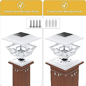 APONUO 4x4 Post Solar Lights 17 Lumens 1000mAh,Solar Post Cap Lights 2 Color Modes Fence Post Lights Solar Powered,Solar Post Lights Outdoor Waterproof for 4x4,6x6 Post Caps Wood,White,4 Pack