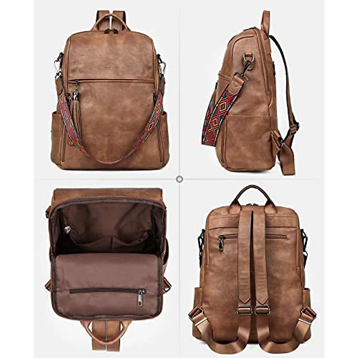 FADEON Leather Backpack Purse for Women Designer Ladies Shoulder Book Bag Fashion PU Convertible Travel Backpack Purses