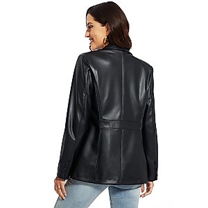 Fahsyee Women's Faux Leather Blazer Jackets Women, Black Motorcycle Vintage Moto Biker Coat Vegan Pleather Fashion XXL