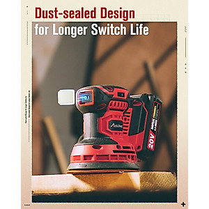 AVID POWER 20V Cordless Orbital Sander 5 Inch Electric Sander Tool with 6 Variable Speeds 7000-11000 RPM Battery Powered Sanders for Woodworking, 30 Pcs Sandpapers and Dust Collection Bag