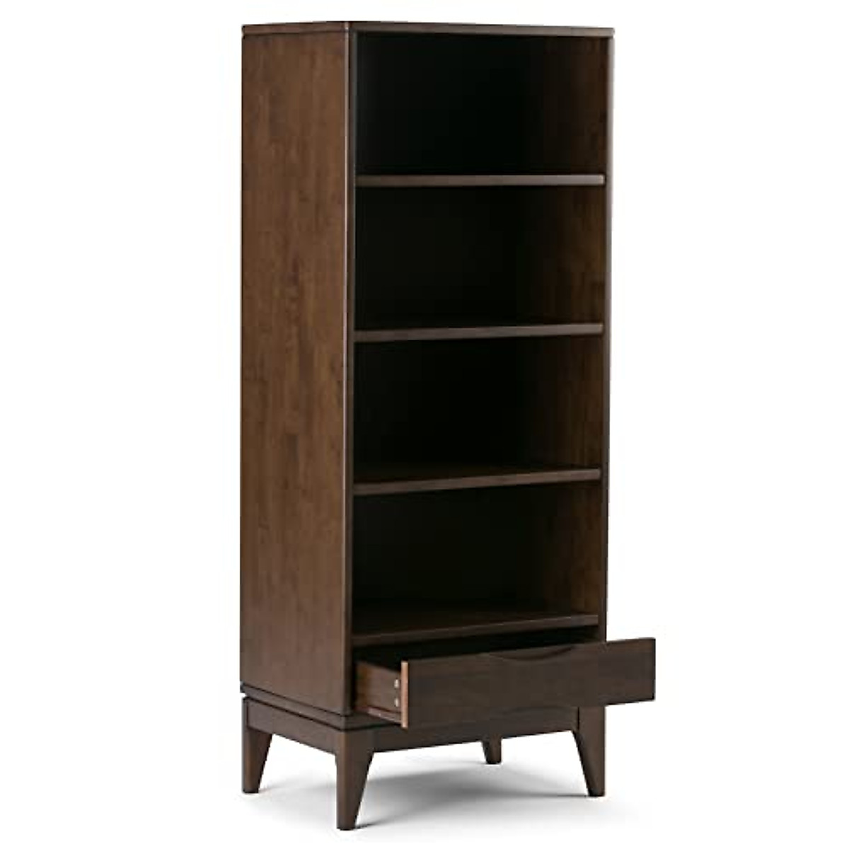 SIMPLIHOME Harper SOLID HARDWOOD 24 Inch Mid Century Modern Bookcase with Storage in Walnut Brown, For the Living Room, Study Room and Office