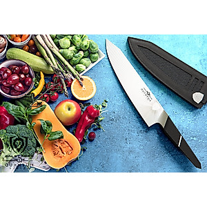 Dalstrong Chef Knife - 8.5 inch - Quantum 1 Series - Ultra-Sharp - American Forged BD1N-VX Hyper Steel - Carbon Fibre G10 Hybrid Handle - Premium Kitchen Knife - Leather Sheath