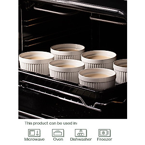 DOWAN Ramekins 8 oz Oven Safe with Lids, Creme brulee Ramekins Bowls with Covers, Porcelain White Ramekins Souffle Dishes for Baking, Stackable, Set of 6