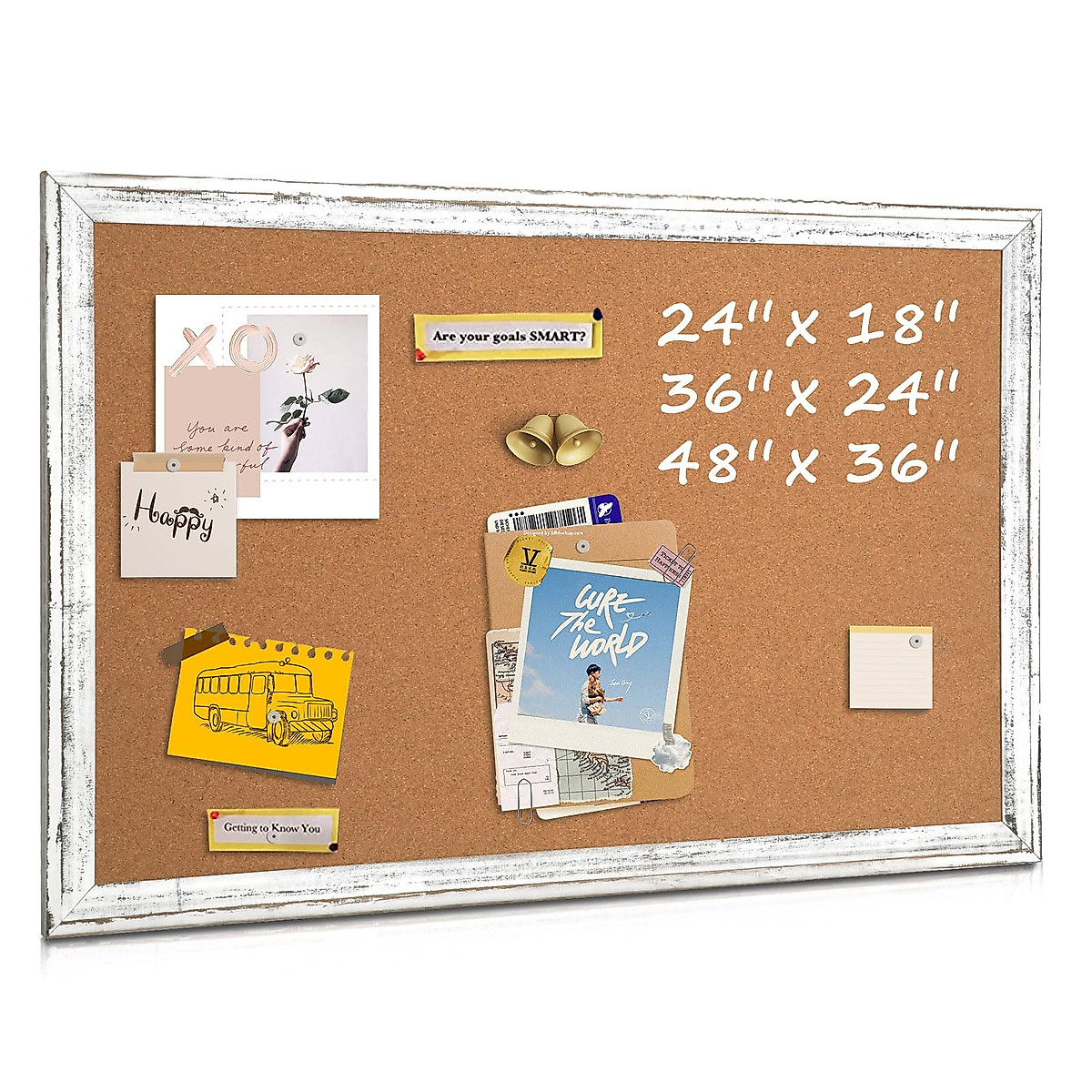 QUEENLINK Cork Board, White Framed Bulletin Board for Wall, 36” x 24” Wall Mounted Vision Board Decorative Poster Board with 10 Push Pins for Home & Office