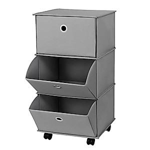 JOMOLA Rolling Storage Cart with 3 Drawers, Utility Cart with Wheels, Fabric Storage Cube Bin with Cover Collapsible Organizer Cart for Dresser Bedroom Dorm Home Office Mobile File Filing Cabinet Gray