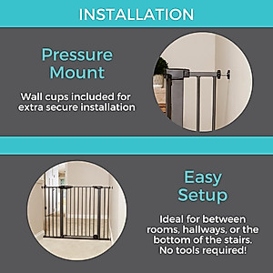 Toddleroo by North States Riverstone Extra Tall & Wide Self-Closing Baby Gate with Door. Pressure Mounted Baby Gates for Doorways, Child Gate Fits Openings 29.75” to 52” Wide. (36" Tall, Graphite)