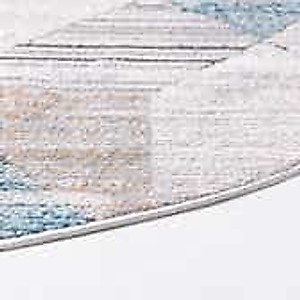 Rugs.com Leipzig Collection Round Rug – 7 Ft Round Blue Low-Pile Rug Perfect for Kitchens, Dining Rooms