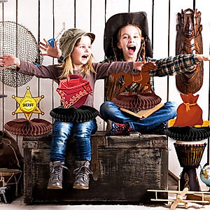 9 Pieces Cowboy Western Party Decorations Wild West Cowboy Honeycomb Centerpieces for Tables Wild West Party Decorations Western Theme Party Decorations for Birthday Baby Shower Supplies