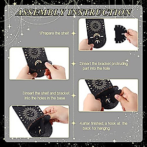 3 Pcs Small Crystal Shelf Black Crystal Display Shelf Butterfly Magical Boho Hand Moon Crystal Shelf Stars Moon Phases Wooden Crystal Holder with 3 Crystals Stone for Home Decor Wizard Witch Stuff