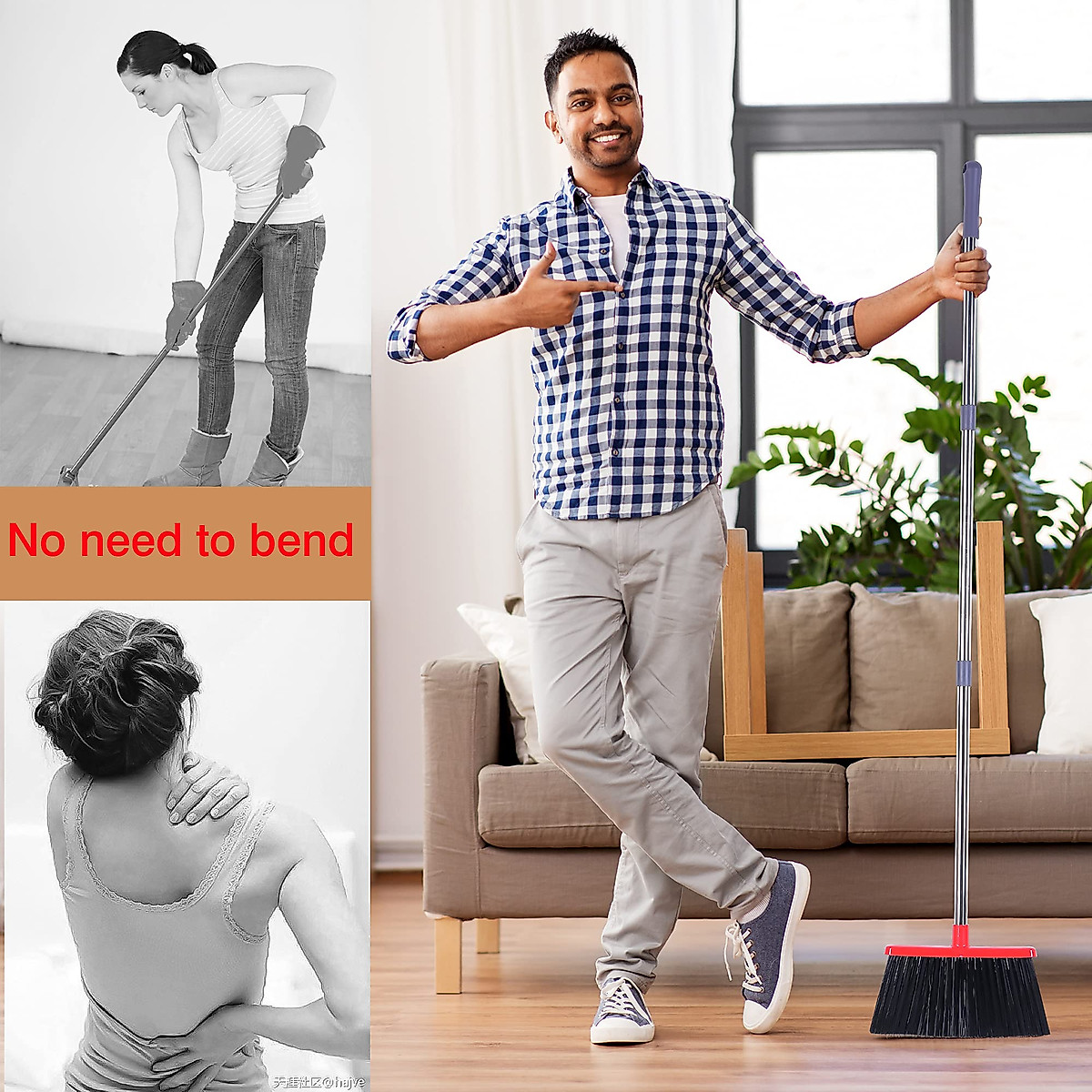 Broom and Dustpan Set 2021 Outdoor Or Indoor Broom Dust Pan 3 Foot Angle Heavy Push Combo Upright Long Handle for Kids Garden Pet Dog Hair Lobby Wood Floor Sweeping Kitchen House