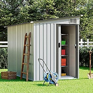 5' x 7' Outdoor Storage Shed, Metal Sheds & Outdoor Storage with Lockable Door and Vents, Garden Shed Tool Storage Shed for Backyard Patio Lawn, White