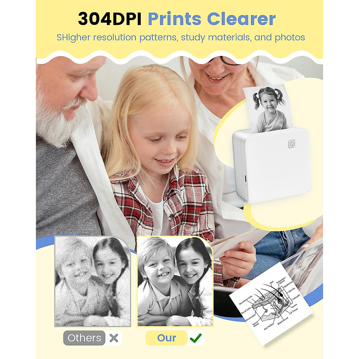 Memoking Photo Sticker Printer Machine - 2" Mini Printer - HD 300dpi Sticker Maker Machine for Pad&Phone - M02 Pro Portable Mini Pocket Thermal Printer White - Inkless Bluetooth Printer for Photos,DIY