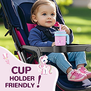 KXIAOCHEN 14 oz Kids Tumbler with Handle for Leakproof Insulated Stainless Steel Reusable Tumbler for Toddlers, Keeps Drinks Cold up to 24 Hrs, Pink Unicorn