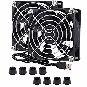 WINSINN DC 80mm USB Fan 5V 8025 Dual Ball Bearing Brushless Cooling 80mmx25mm 2PIN (Pack of 2Pcs)