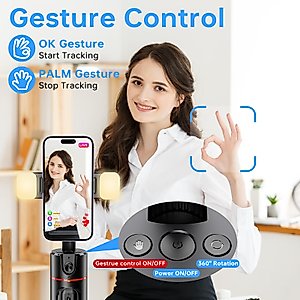 Auto Face Tracking Tripod with Rechargeable Fill Light with 6 Levels of Brightness, 360° Rotation Face Body Phone Camera Mount Gesture Control, Smart Shooting Holder for Vlog, Streaming, Video, Tiktok