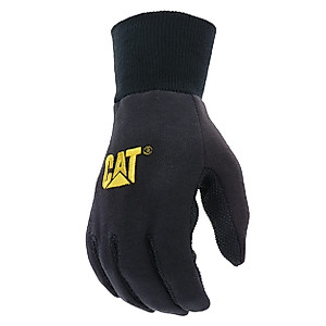 Cat® CAT015400L Cotton Jersey Work Gloves – Black, Large, Breathable, Gunn-Cut PVC Micro Dot Palm Gloves with Knit Wrists
