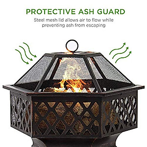 Wyxy Garden Square Metal Brazier, Fire Pit with Barbecue Rack, Barbecue Rack with Poker Rack, Grill, Mesh Cover