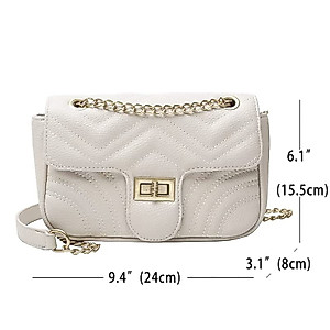 Seagloca 9.4" Women's PU Leather Quilted GG Messenger Shoulder Bag Purse Chain Handbag Crossbody Bag (White