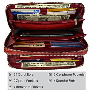 Burgundy Women Crocodile Clutch Wallet Large Capacity Alligator Leather Wristlets Purse Ladies Travel RFID Blocking Card Holder Cellphone Pocket VINU18