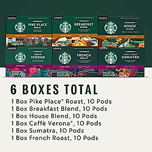 Starbucks K-Cup Coffee Pods—Medium & Dark Roast Variety Pack for Keurig Brewers—100% Arabica—6 boxes (60 pods total)