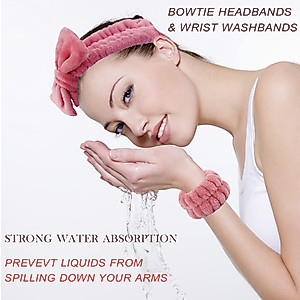 6 Pieces Spa Headband Wrist Washband Scrunchies Cuffs for Washing Face, Towel Wristbands Hair Headband Face Wash Wristband for Women Girls Makeup Prevent Liquids from Spilling Down Your Arms (Pink)