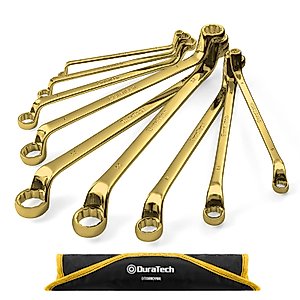 DURATECH Offset Box Wrench Set, Metric, 9-Piece, 6-23mm, 75-Degree, CR-V Steel, Titanium Plating with Pouch