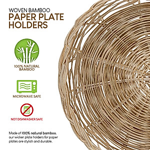 Stock Your Home 10-Inch Bamboo Paper Plate Holder (4 Count) - Heavy Duty Wicker Reusable Natural Charger Plates