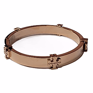 Tory Burch 145434 Tory Rose Gold Tone Classic Logo Hinge Women's Bangle Bracelet